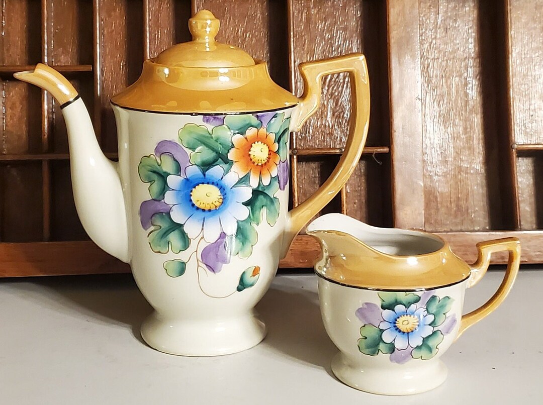 Vintage Japanese Chikaramachi Floral Lusterware Teapot Orange Flower ...