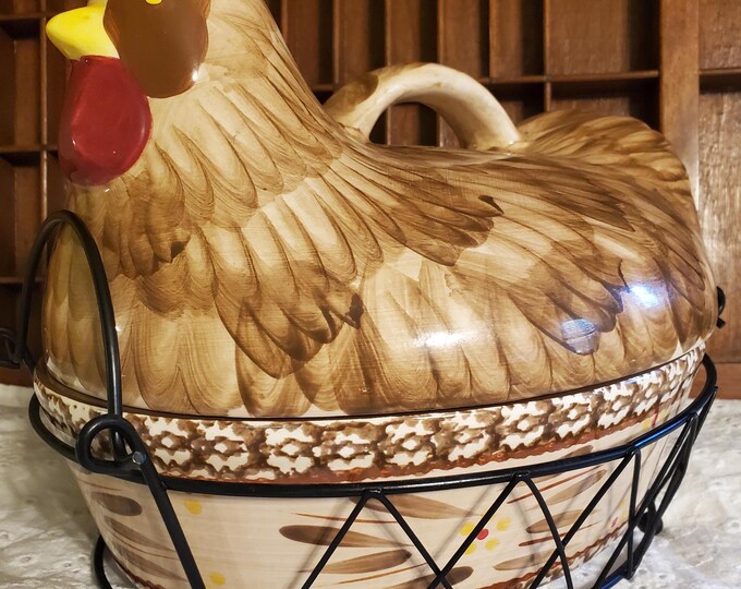 Temptations Ovenware Red Chicken Hen Rooster Basket 1 Qt Casserole Dish ...
