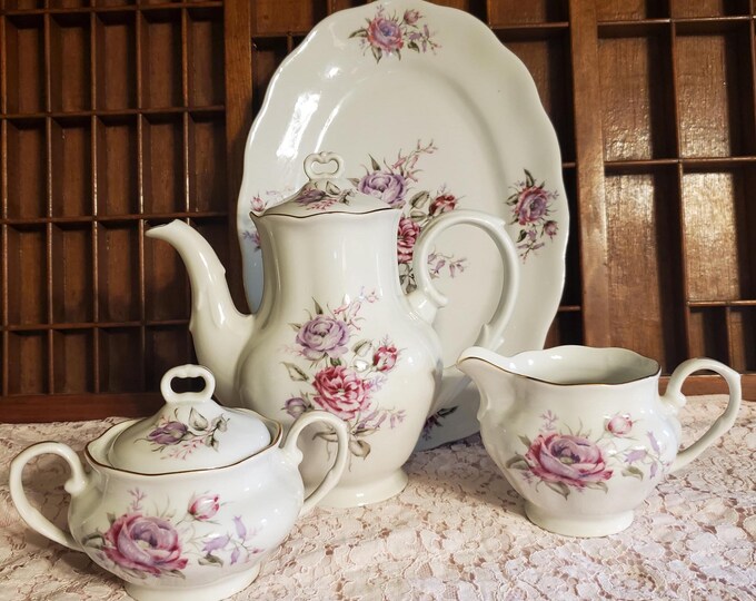 Polish Janolina Fine Bone China Floral Teapot With a Creamer and Sugar ...