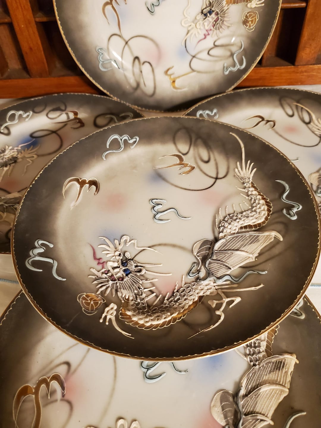 5 Japanese Dragon Ware Hand Painter Moriage Plates 7 1/2" Japan - Etsy
