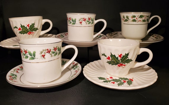 5 Festive Vintage Mismatched Cups and Saucers 10 Pieces | Etsy
