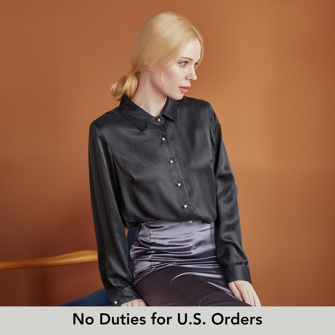 Pure Silk Pointed Collar Fitted Blouse | Ariel | 19 Momme Sueded Silk ...