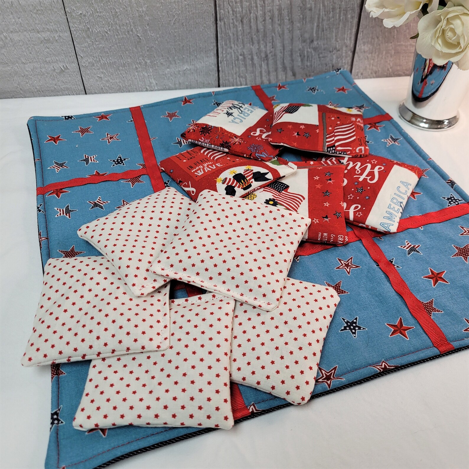 Bean Bag Tic Tac Toe Game Set Patriotic Red White and Blue | Etsy