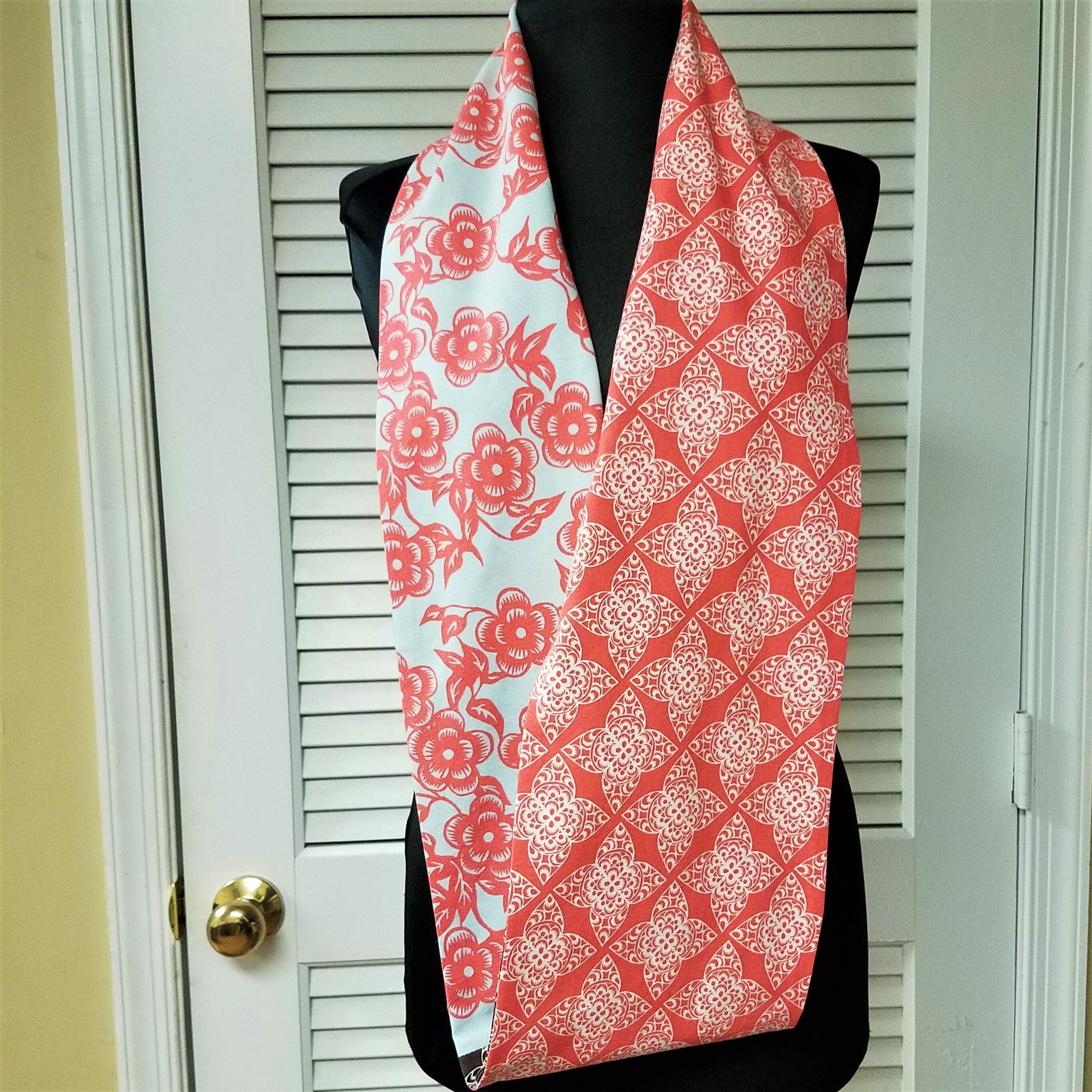 Cotton Fabric Print Infinity Scarf Light Blue Coral and Brown | Etsy