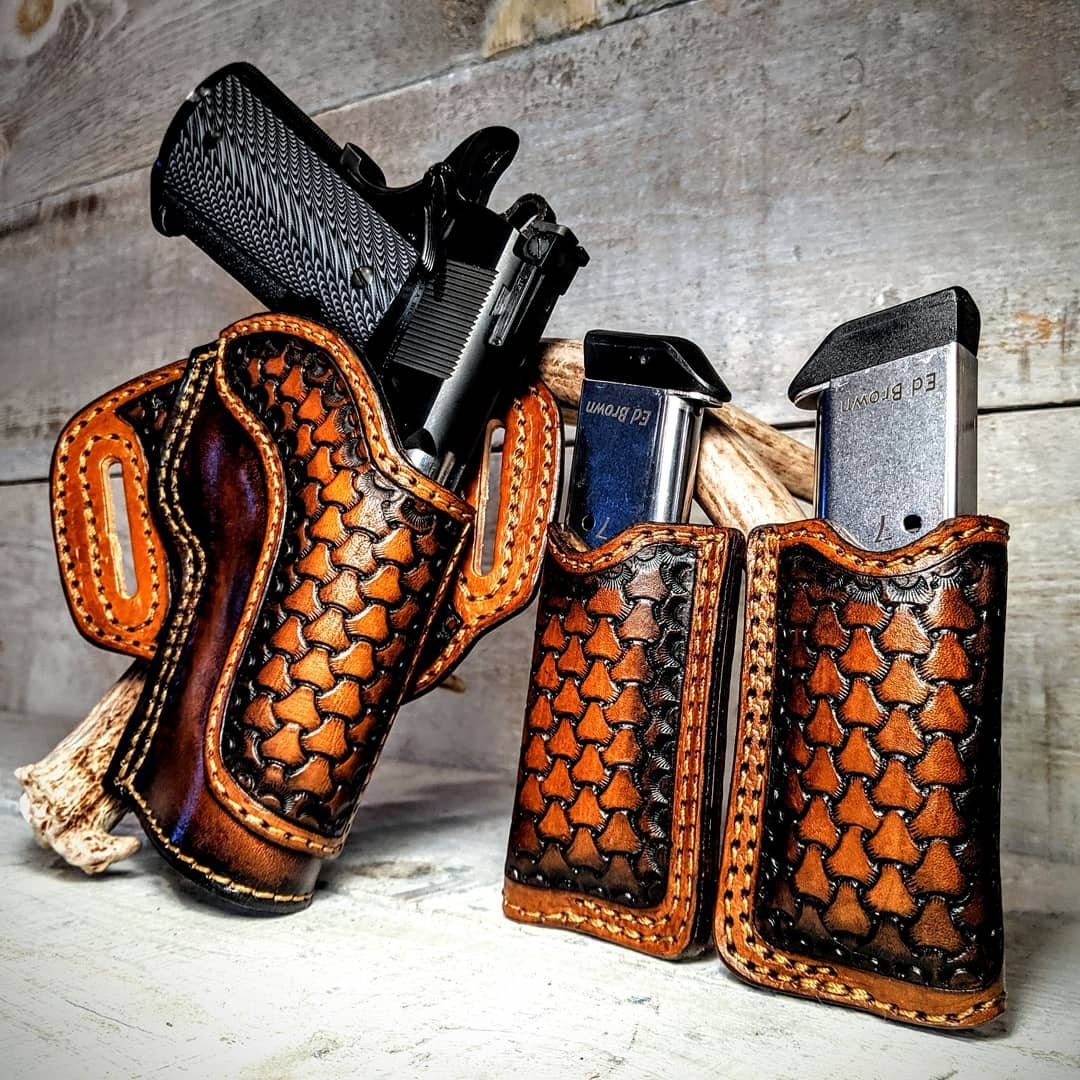 Handmade Open Top Leather Holster & 2X Open Top Mag Pouch Set Fully ...
