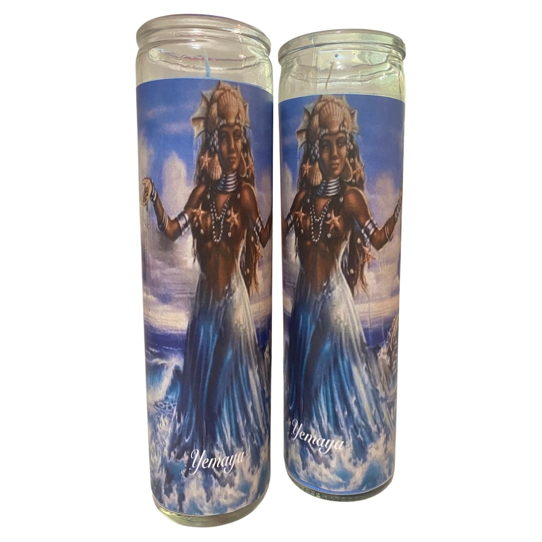 Yemaya Goddess of the Ocean Blue Candle + Yemaya Oil, Diosa Del Oceano ...