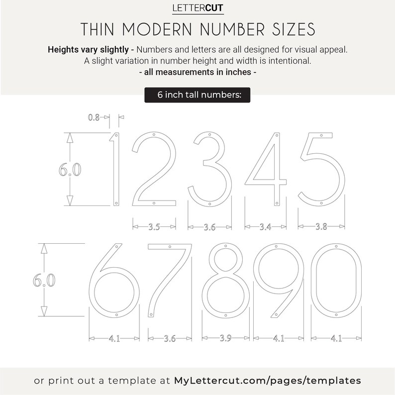 6 Inch THIN MODERN House Numbers and Letters in Black, White or Brushed ...