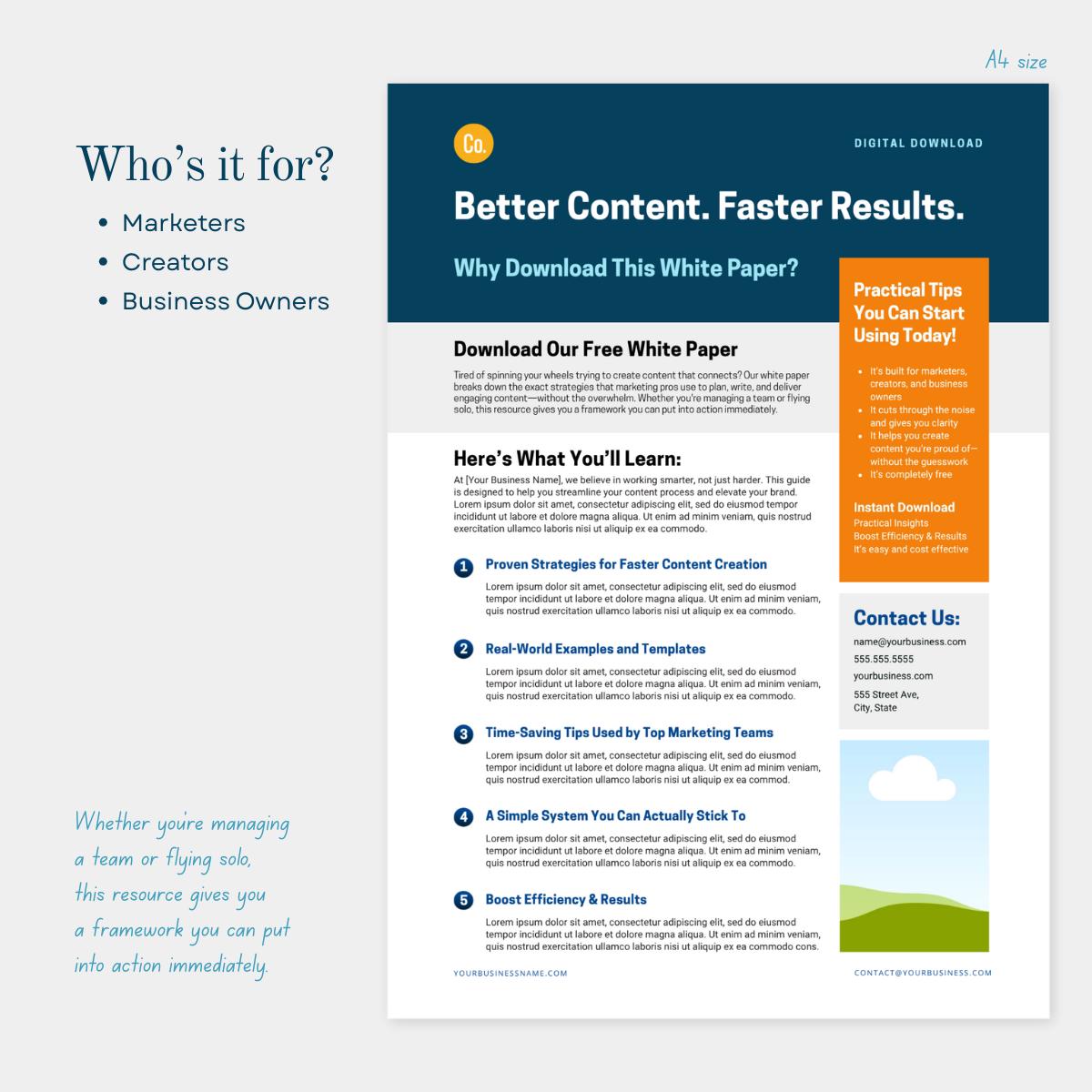 Editable Business One-pager Canva Template: Sales Sheet, White Paper ...