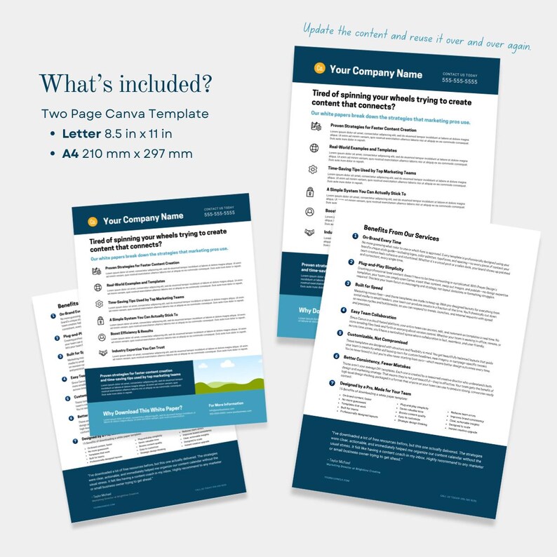 Editable Canva Two-pager Template for White Papers for Marketing Sales ...