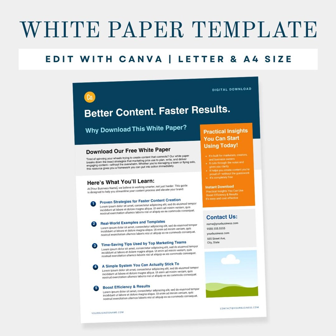 Editable Canva One-pager Template for White Papers for Marketing Sales ...