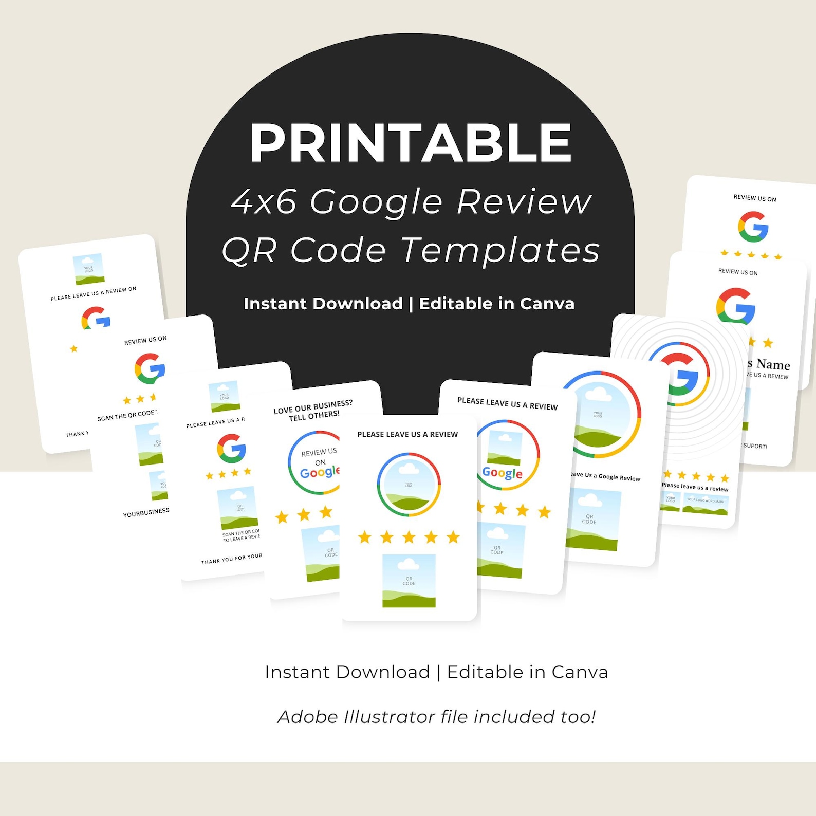 Google Review Sign Template: Minimalist QR Code Request (canva, 4x6 ...