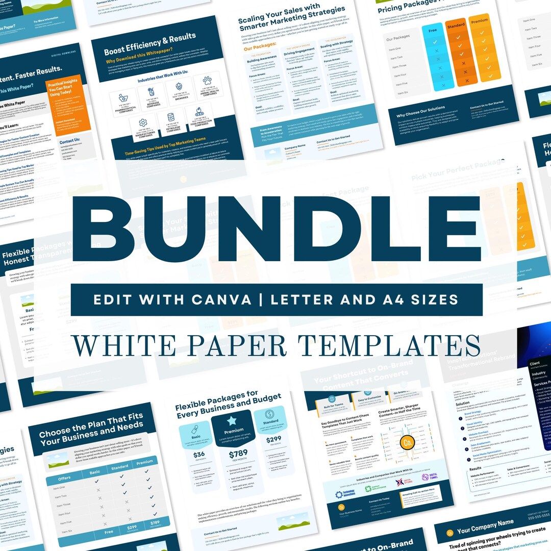 Editable White Paper & Pricing Table Templates: Canva Digital Download ...