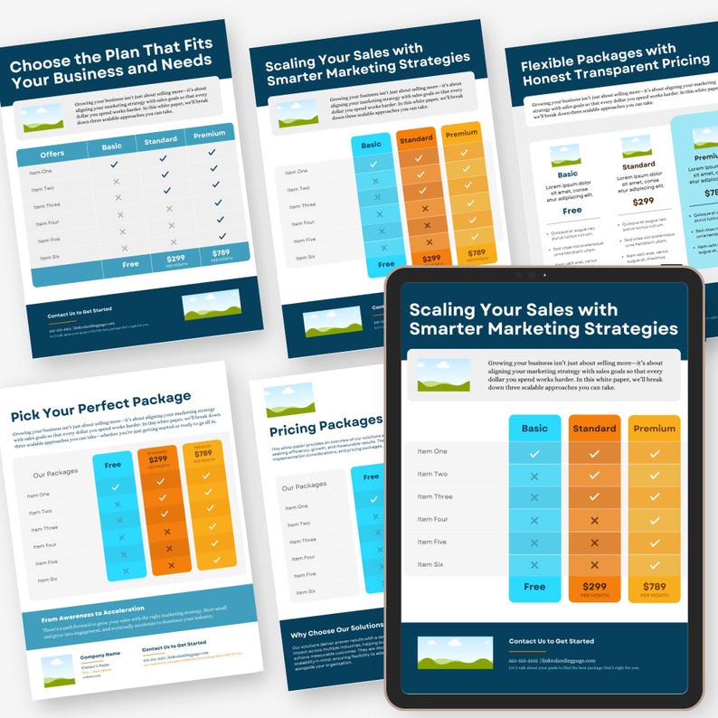 Editable White Paper & Pricing Table Templates: Canva Digital Download ...