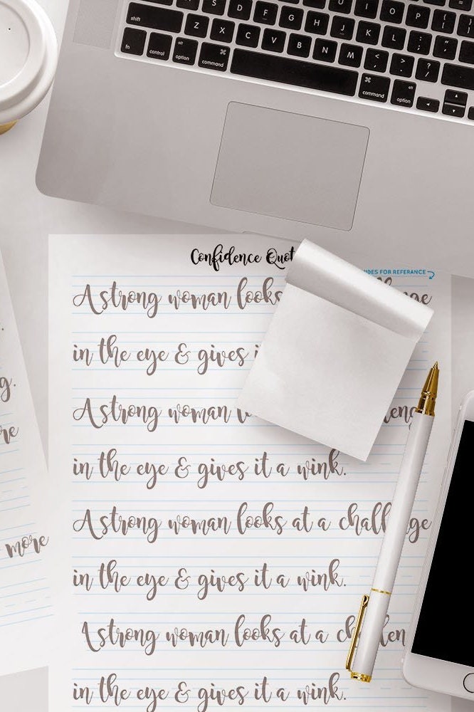 Hand Lettering Practice Sheets Confidence Quotes for Women | Etsy