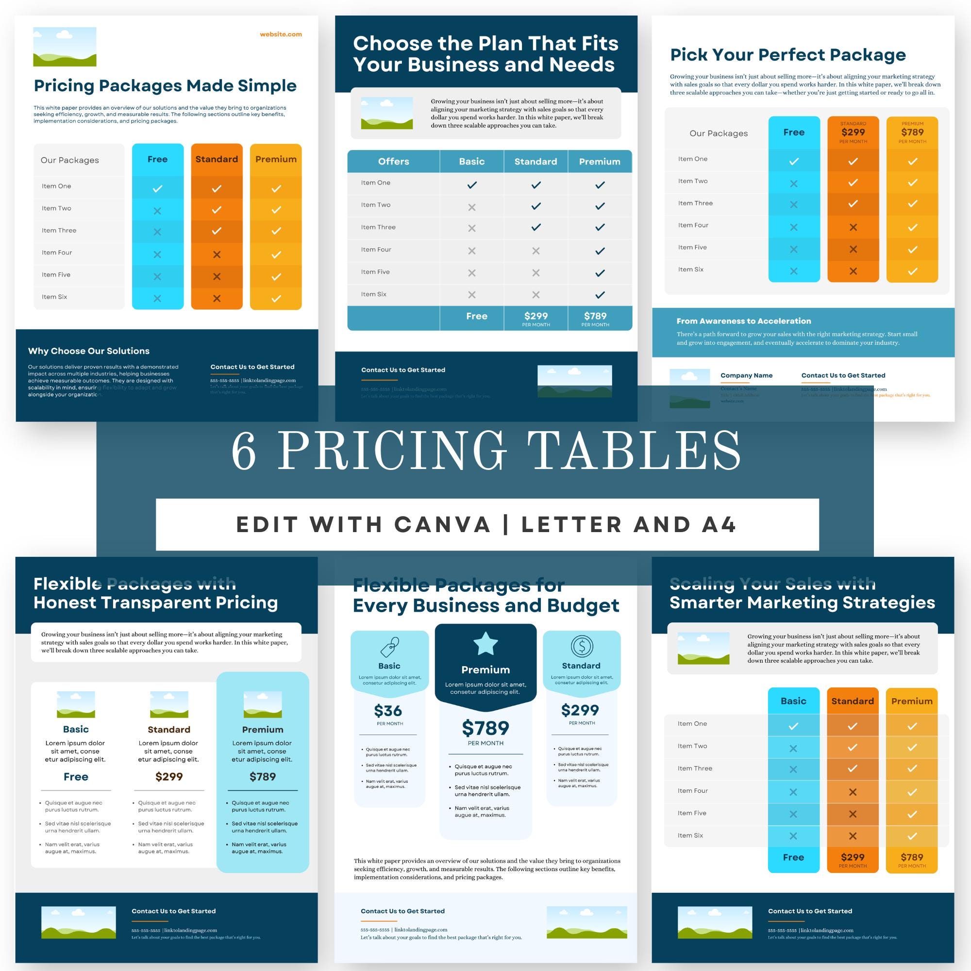 Editable White Paper & Pricing Table Templates: Canva Digital Download ...