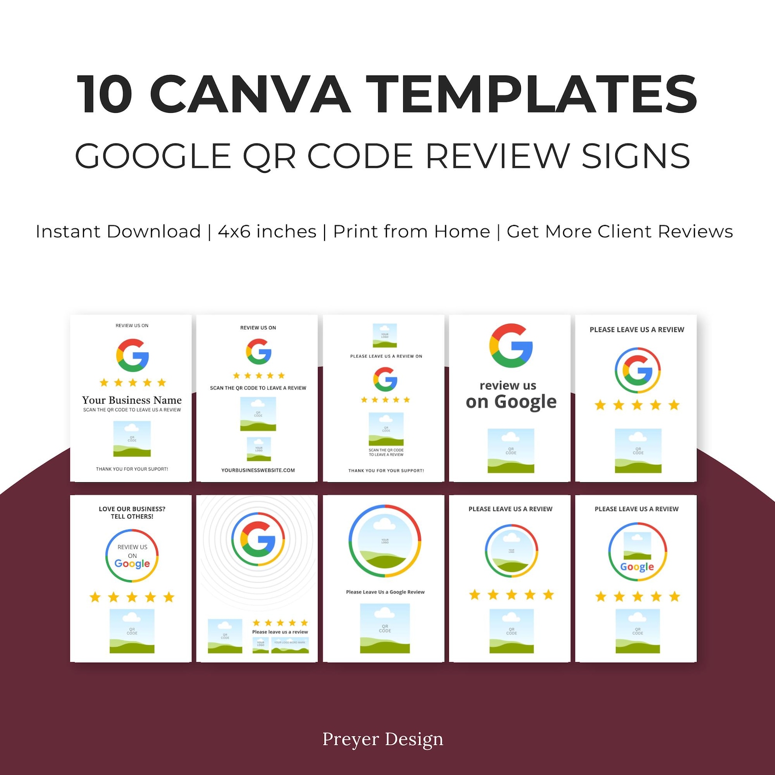 Google Review Sign Template: Minimalist QR Code Request (canva, 4x6 ...