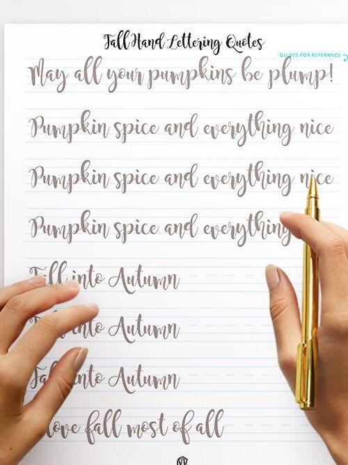 Fall Hand Lettering Practice Sheets, Trace Over Practice Sheets for ...