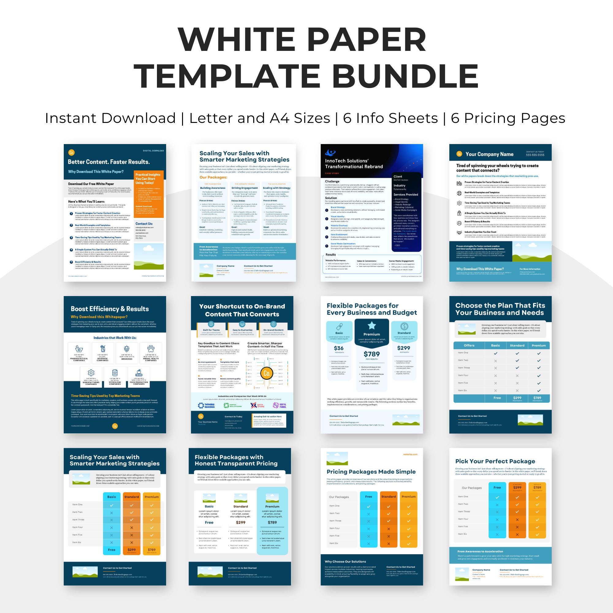 Editable White Paper & Pricing Table Templates: Canva Digital Download ...