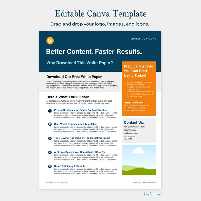 Editable Business One-pager Canva Template: Sales Sheet, White Paper ...
