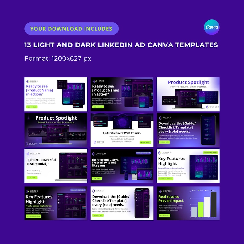 Linkedin Ads Canva Templates: Tech & B2B Marketing (digital Download ...