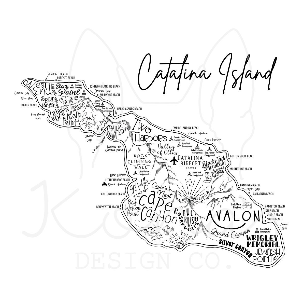 Catalina Island Illustrated Map - Catalina Island Print - Calligraphy ...