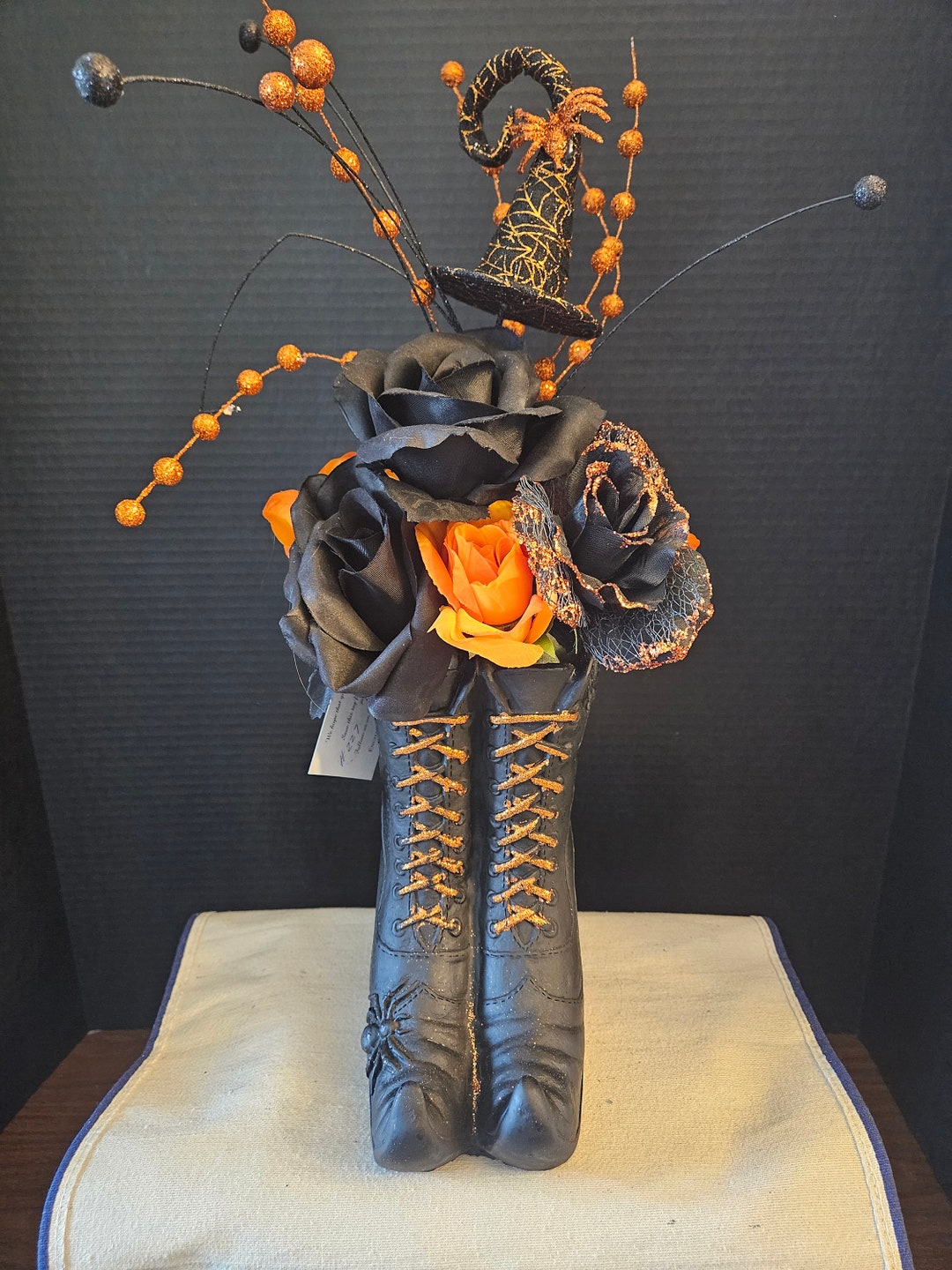 Halloween Decor Spider Boots, Orange & Black Roses - Etsy