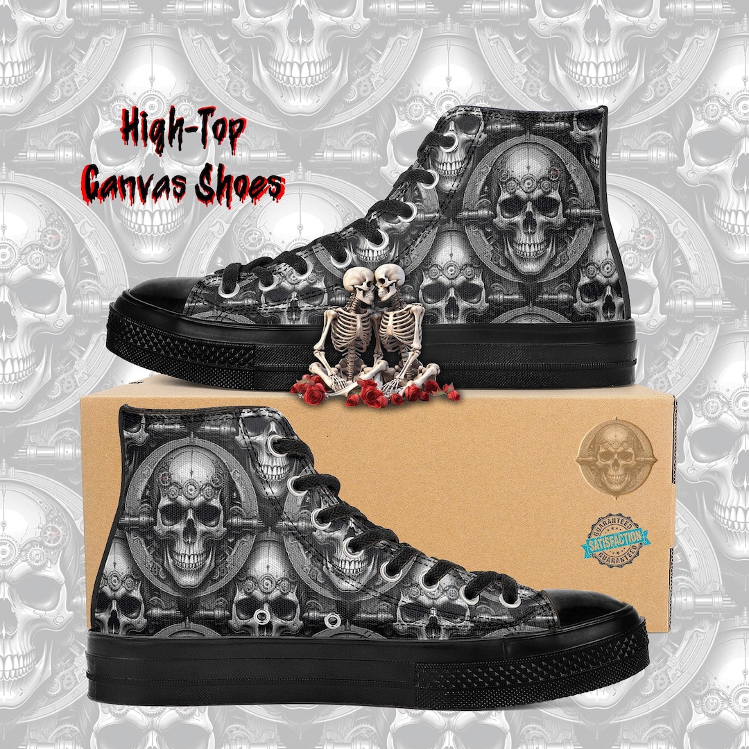 Skull Steampunk High-top Canvas Sneakers: Edgy Rave Footwear - Etsy
