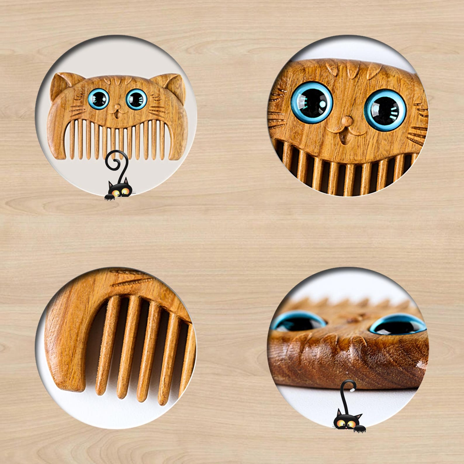Cute Cat Mini Wooden Comb | Hand Craft Wooden Comb | Children Gift ...