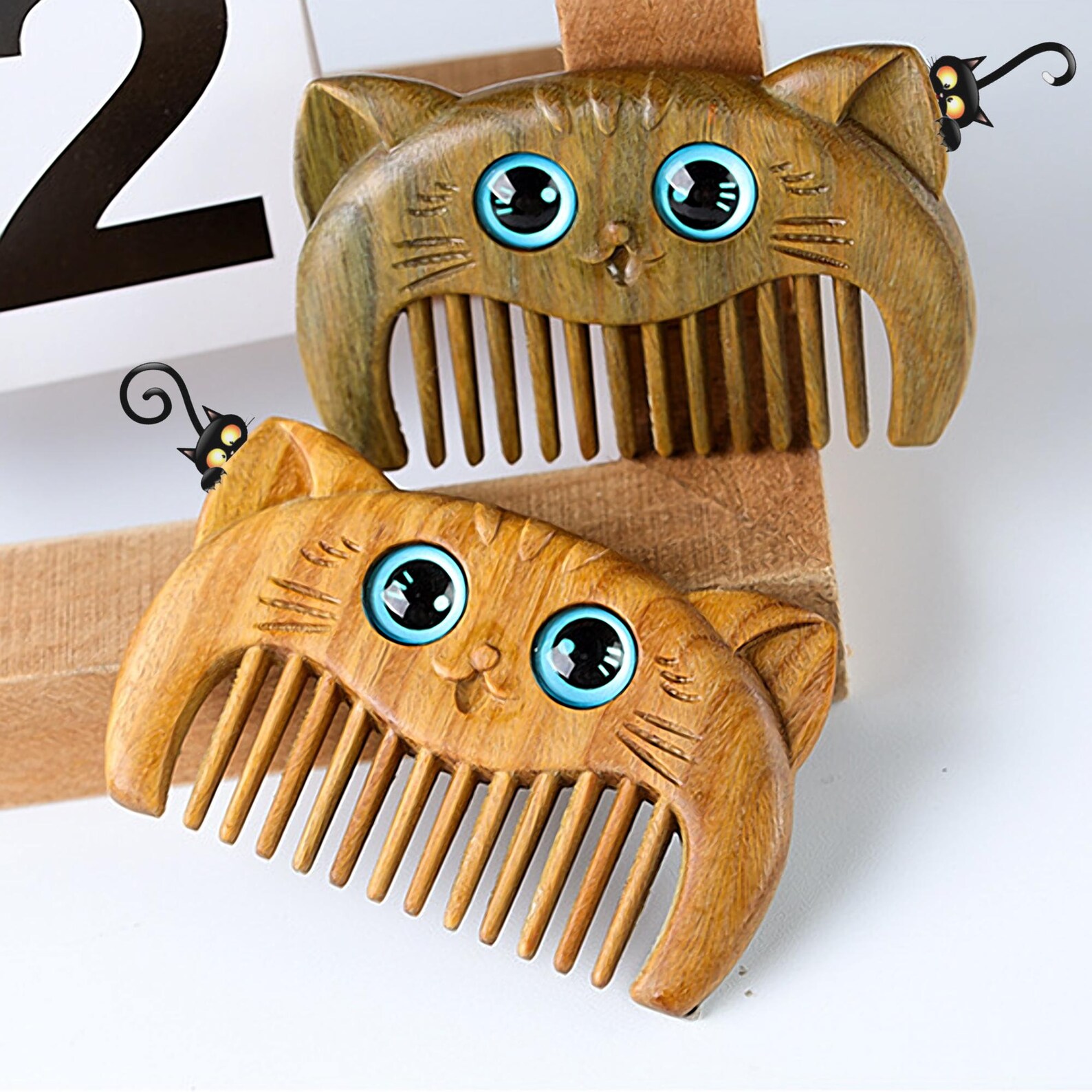 Cute Cat Mini Wooden Comb | Hand Craft Wooden Comb | Children Gift ...