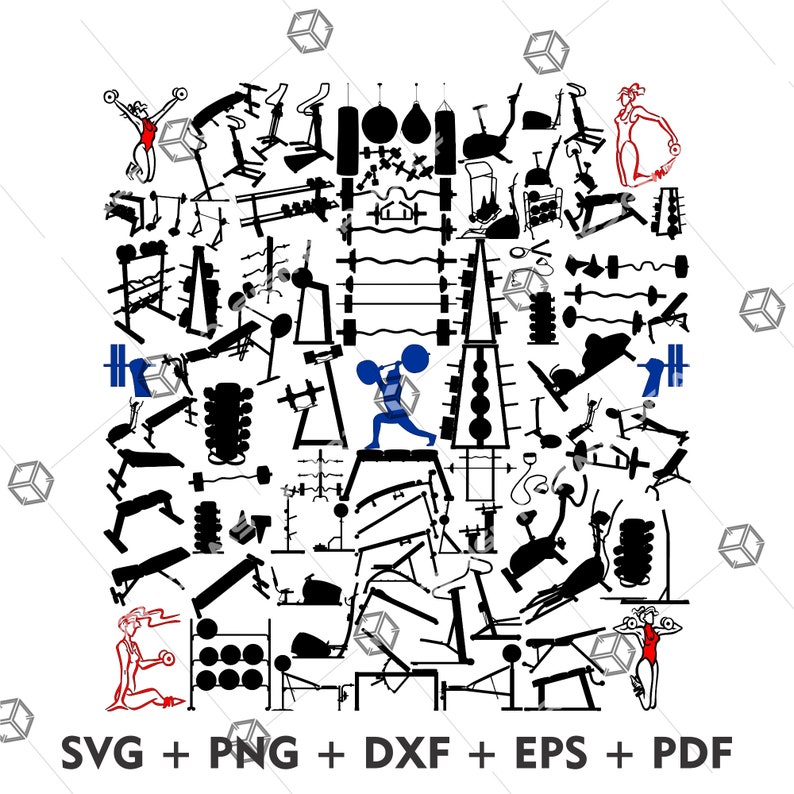 100 Gym Silhouete Bundle Svg, Gym Silhouette, Workout Silhouette ...