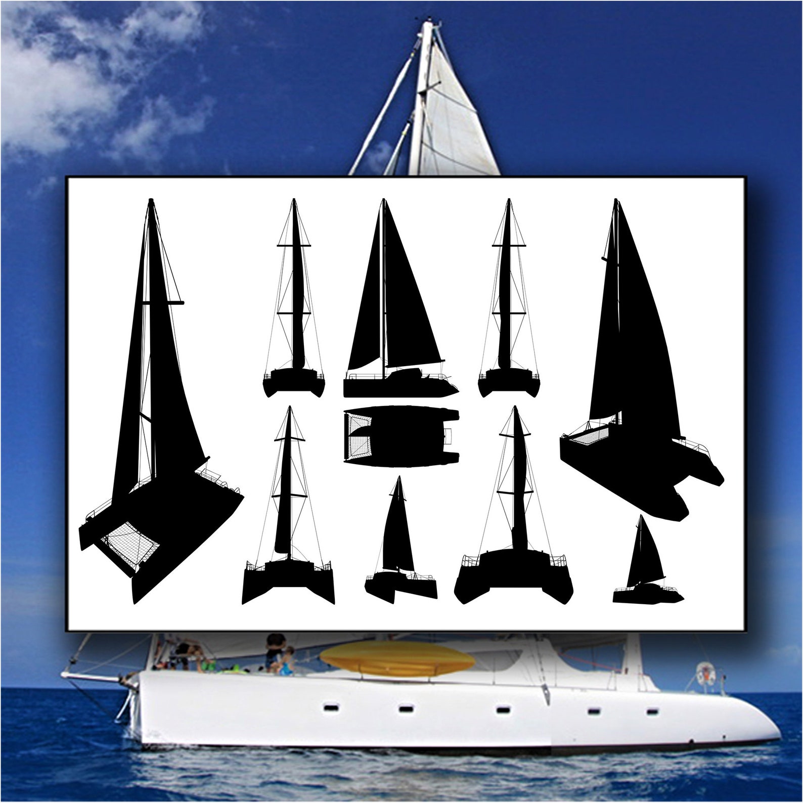 Catamaran SVG Bundle: Sailing Boat Clipart, Vector Silhouette (digital ...