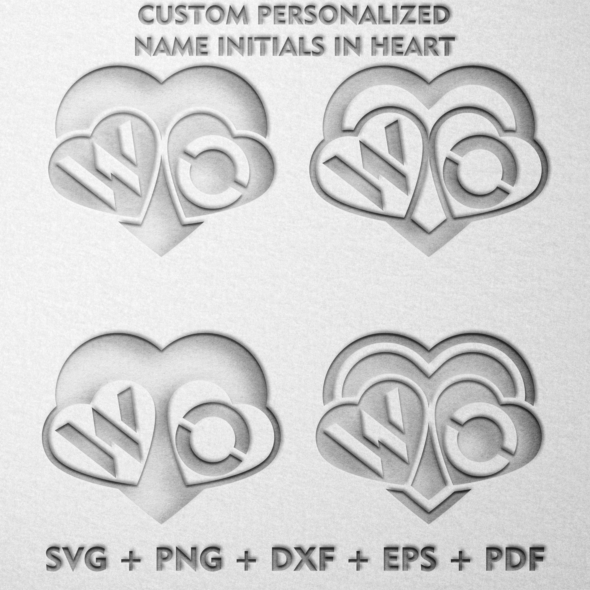 Custom Initials in Heart SVG Bundle (digital Download) - Etsy
