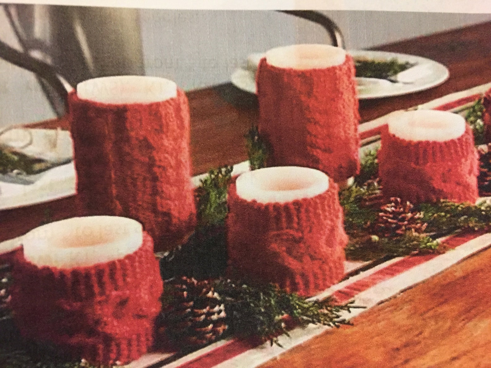 Candle cozy knit cable cozy for candle in three colors | Etsy