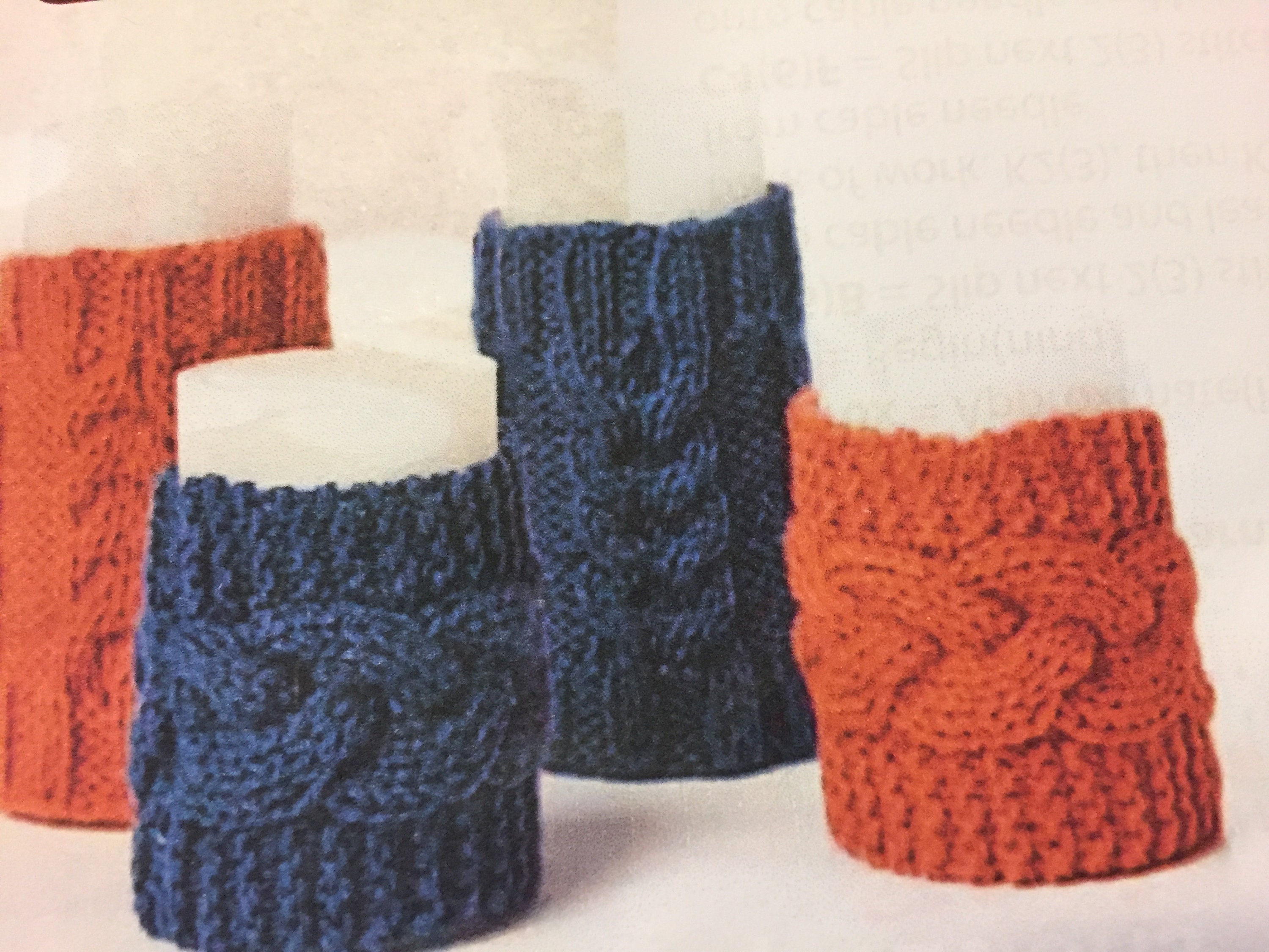 Candle cozy knit cable cozy for candle in three colors | Etsy