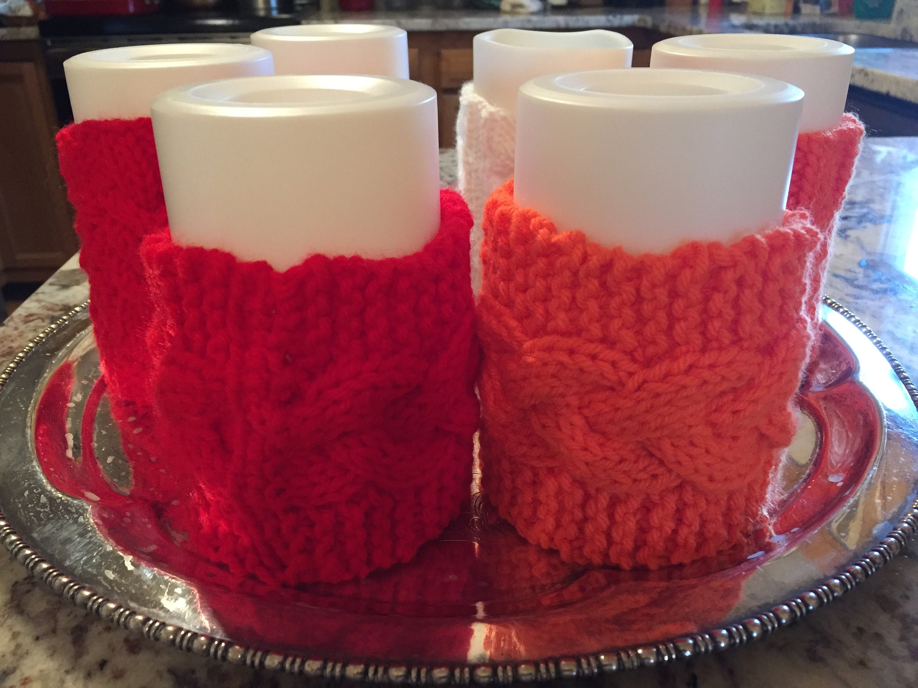 Candle cozy knit cable cozy for candle in three colors | Etsy