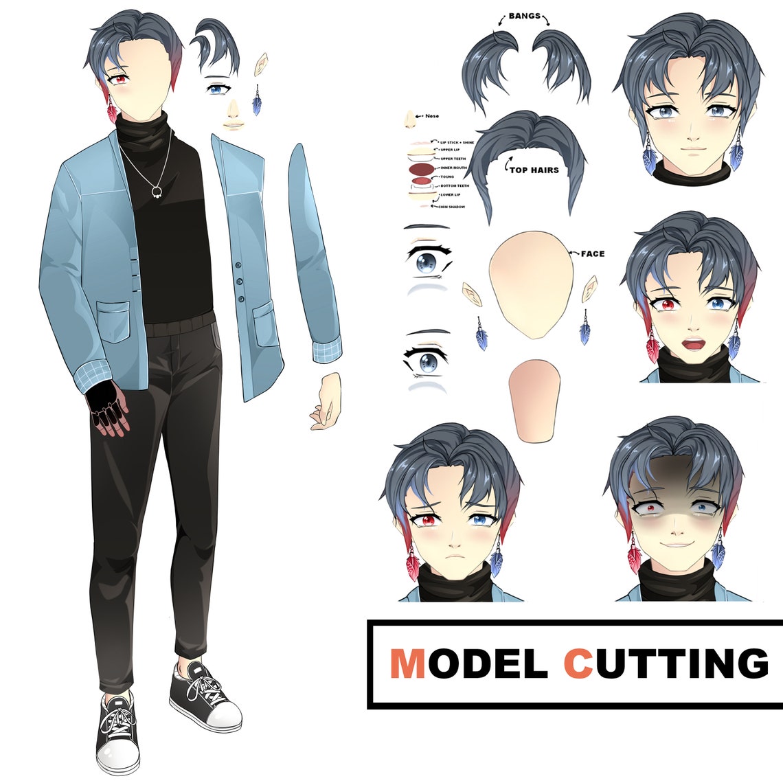 Male Vtuber Commission With Live 2d Model Rigging Full Body Etsy