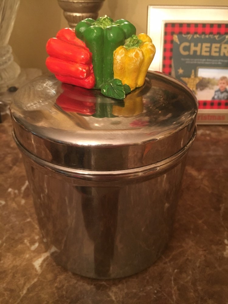 Rare AMCO Stainless Steel Canisters With Vegetable Top - Etsy