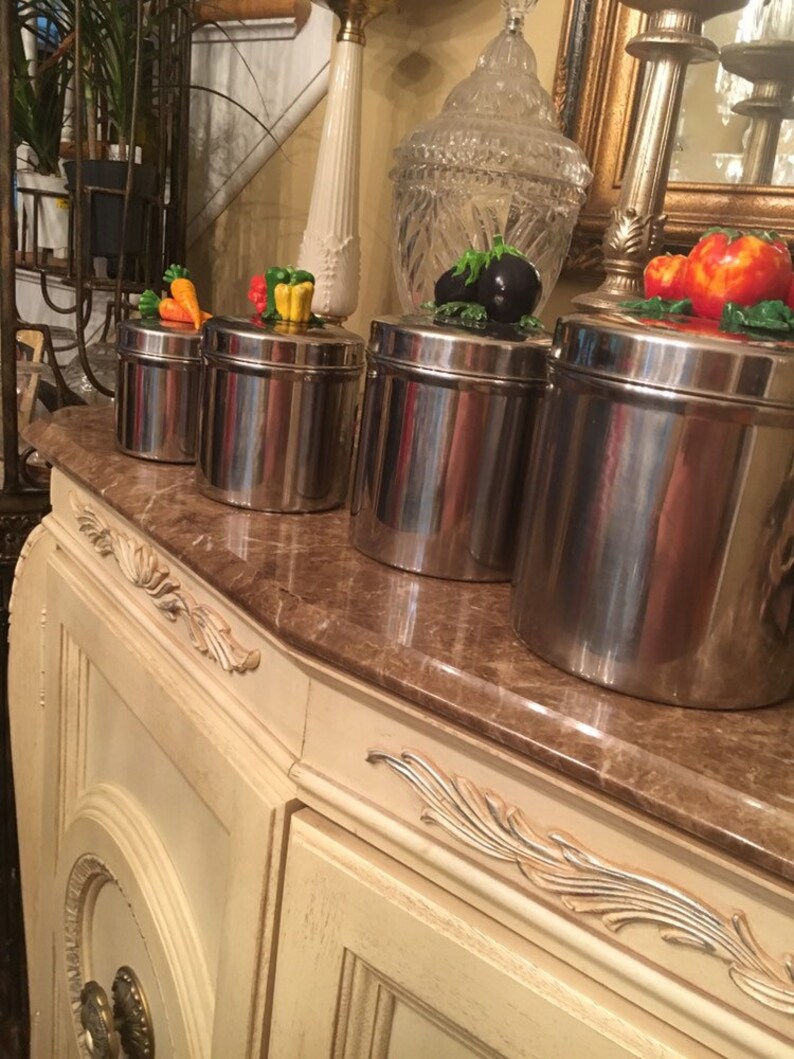 Rare AMCO Stainless Steel Canisters With Vegetable Top - Etsy