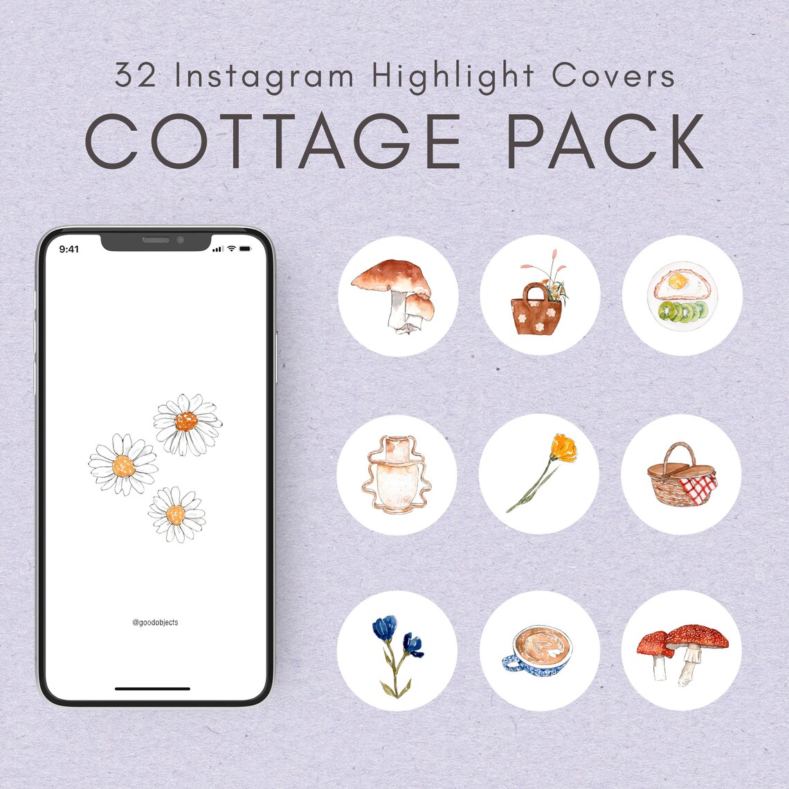 32 COTTAGE CORE Instagram Highlight Covers Pack Watercolor Story ...