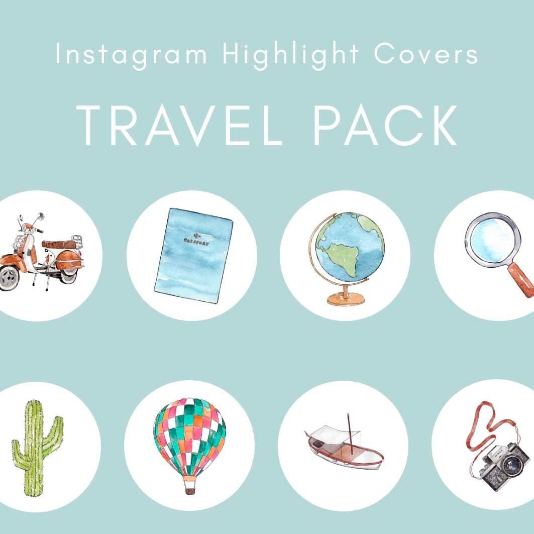 90 TRAVEL Instagram Highlight Covers Pack - Watercolor Story Highlights ...