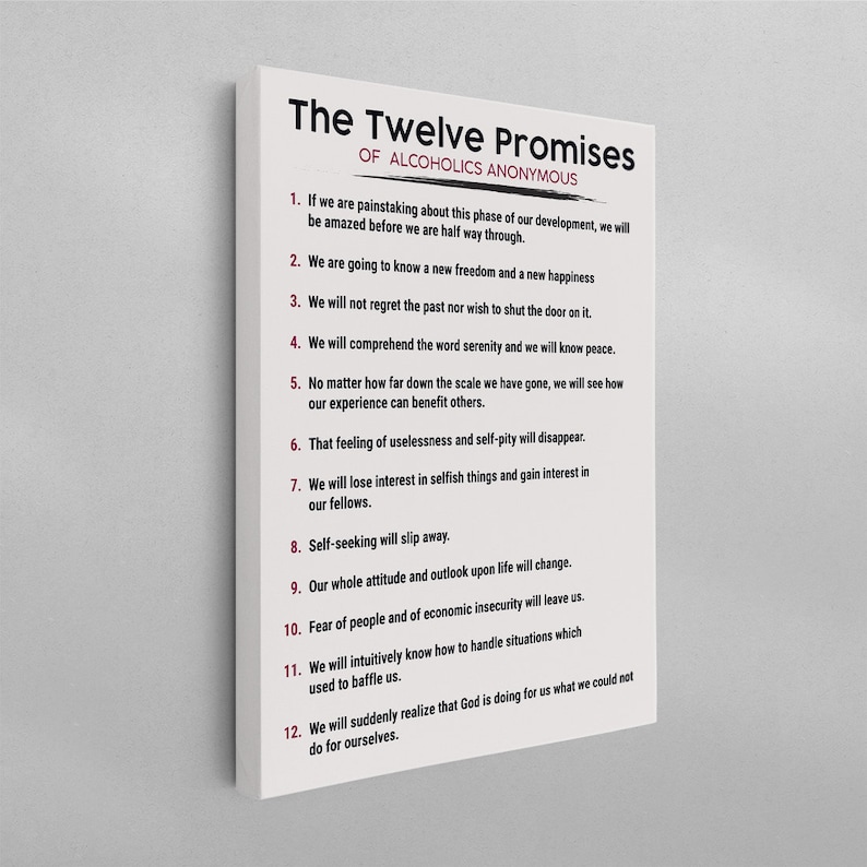 Alcoholics Anonymous 12 Promises Poster: Mental Health & Addiction ...