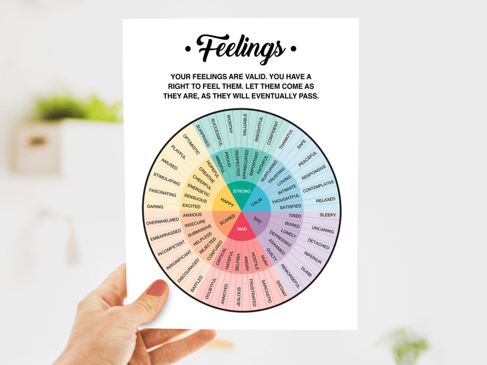 Feelings Wheel PDF Worksheet Feelings Are Valid Quote Instant | Etsy