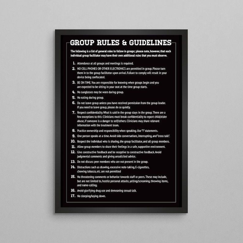 Group Rules Poster: Addiction Treatment, Therapy, Rehab Center - Etsy