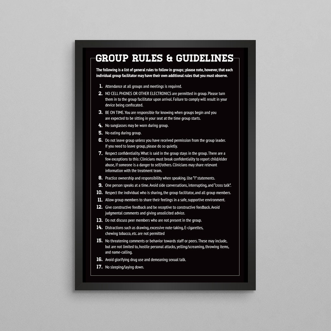 Group Rules and Guidelines Poster for Recovery Treatment Rehab Center ...