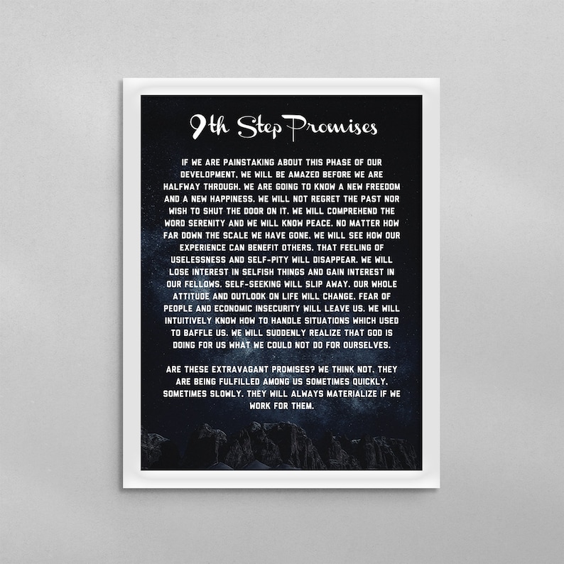 9th Step Promises Poster: AA NA Recovery Gift, Sober Therapy Decor - Etsy