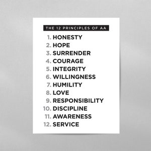 AA Principles Poster: Minimalist Recovery Gift, Mental Health Decor - Etsy