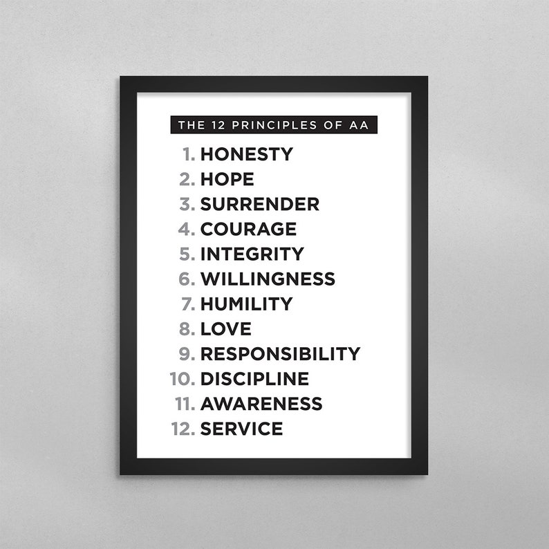 AA Principles Poster: Minimalist Recovery Gift, Mental Health Decor - Etsy
