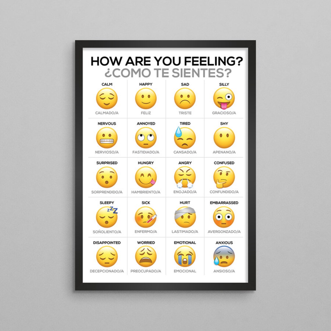 Emoji Feelings Bilingual English & Spanish Chart Therapy - Etsy