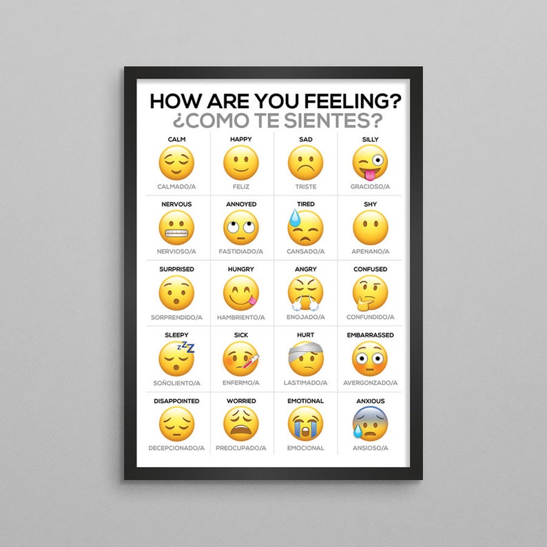 Emoji Feelings Bilingual English & Spanish Chart Therapy - Etsy