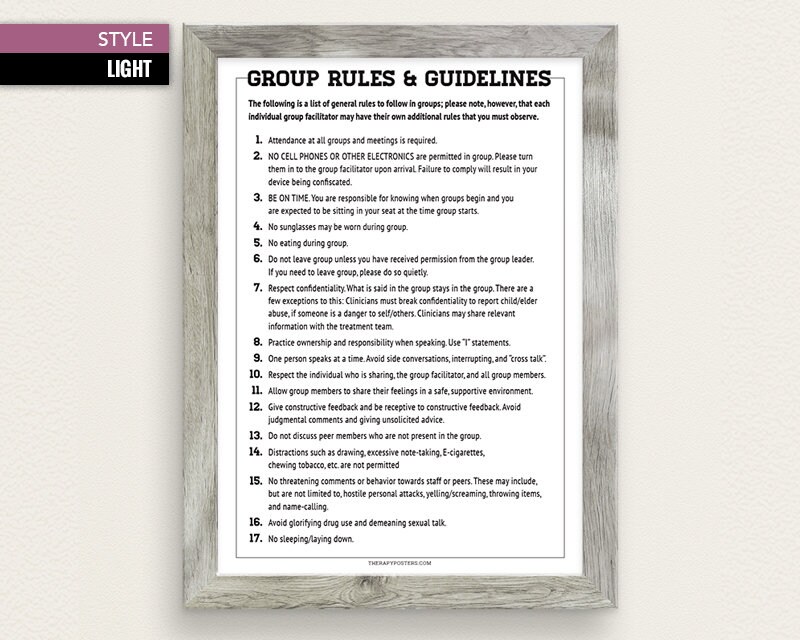 Group Rules and Guidelines Poster for Recovery Treatment Rehab | Etsy